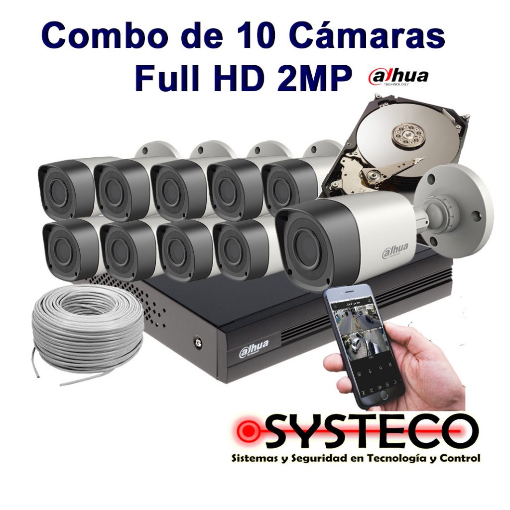 KIT / COMBO DE 10 CAMARAS 2MP FULL HD DAHUA SYSTECO