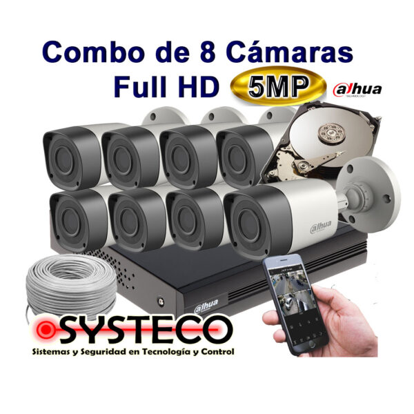 KIT / COMBO DE 8 CAMARAS 5MP FULL HD DAHUA SYSTECO